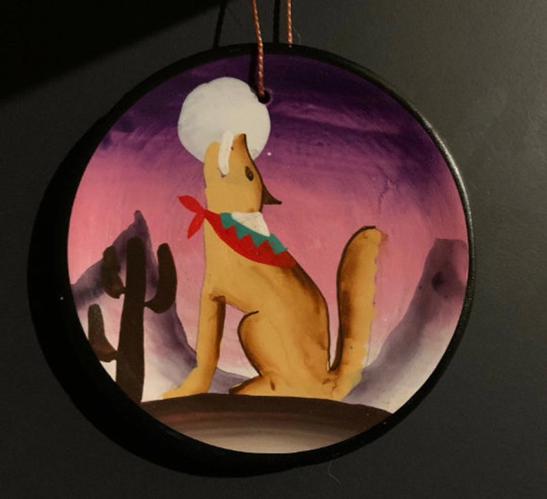 Hand-painted Ceramic Southwest Coyote Plate Ornament - Etsy