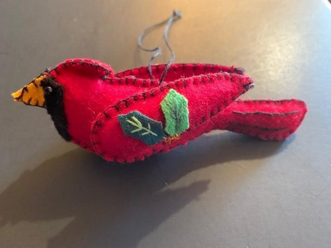 Embroidered, Appliqued and Beaded Felt Ornament of a Red Cardinal 26910 ...
