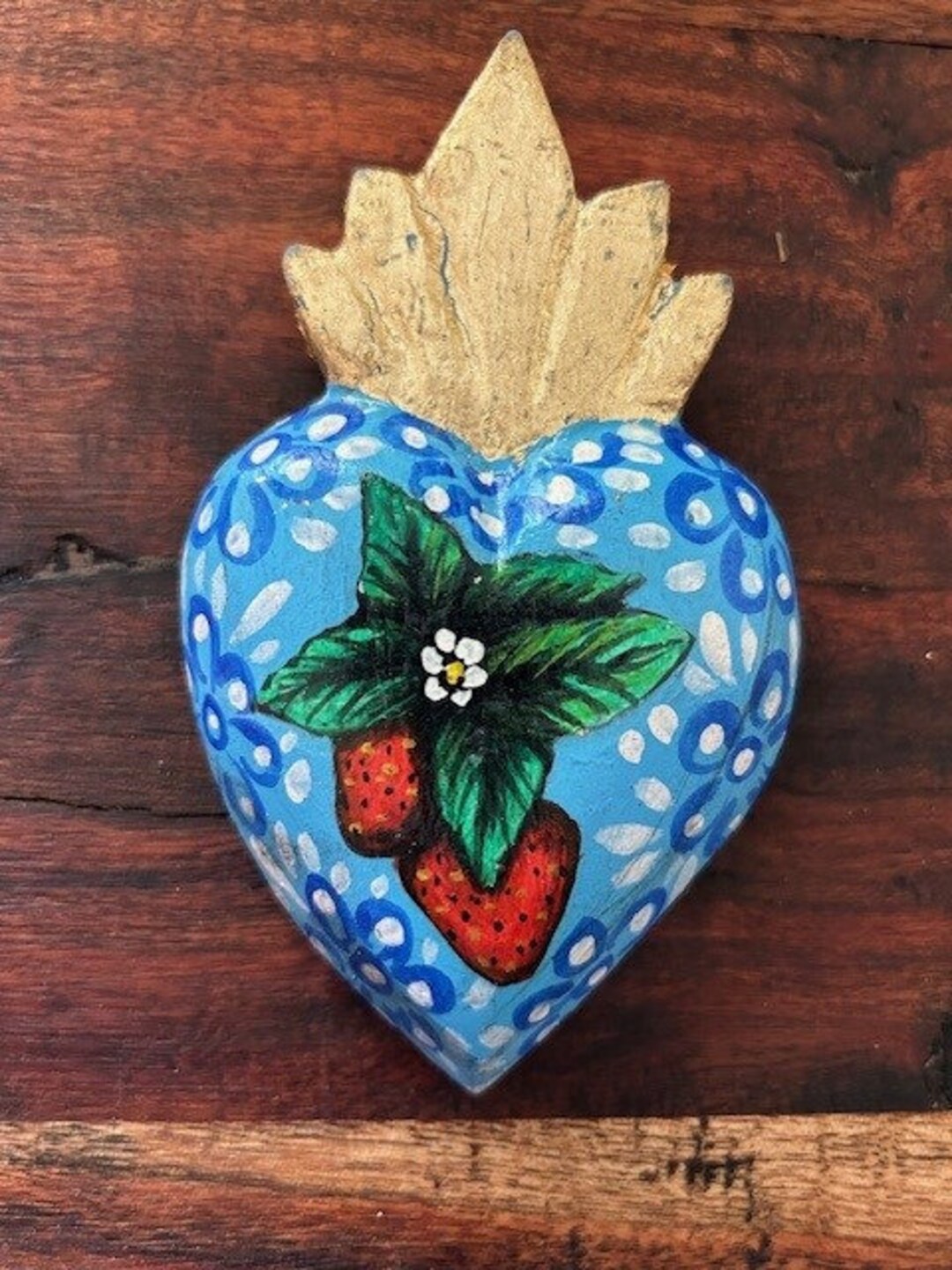 Carved Wood Flaming Heart With Strawberries 28469 - Etsy
