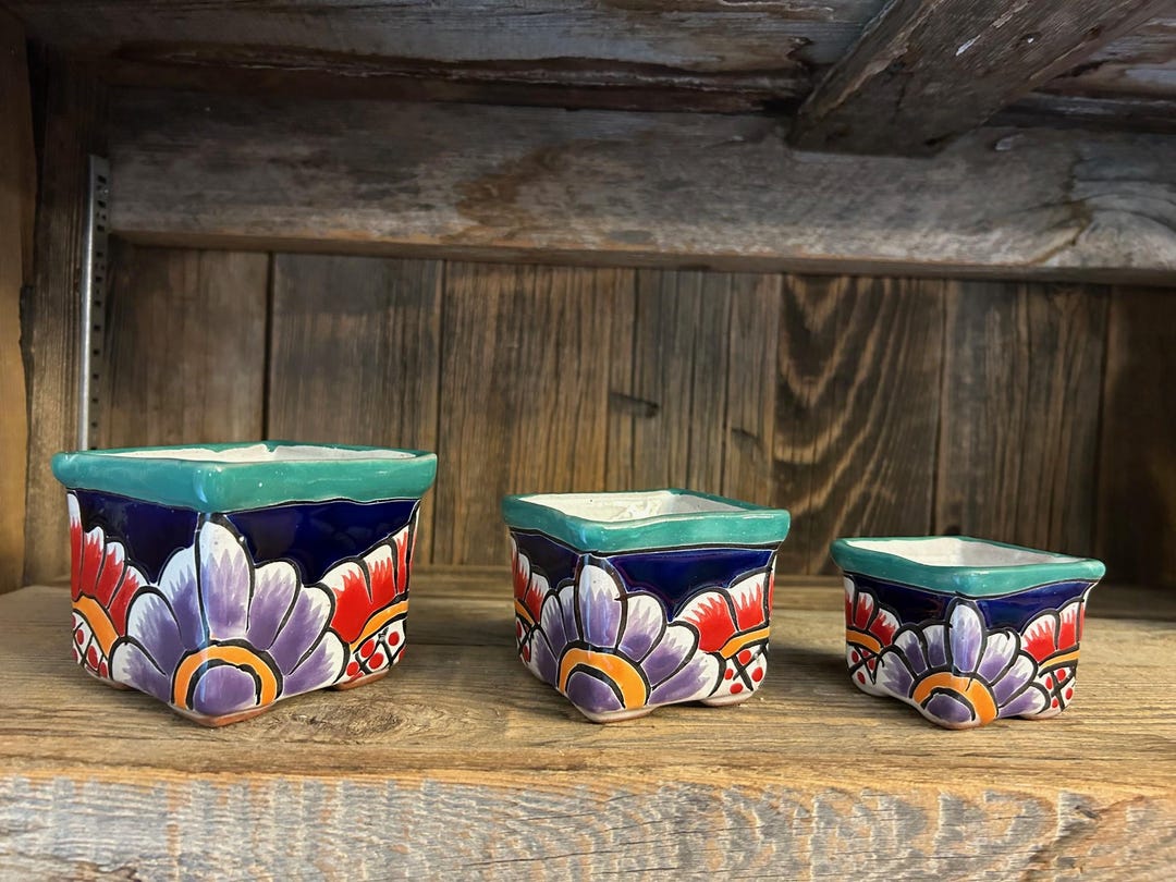 3/piece Hand-painted Talavera Square Planter Set for Windowsill ...