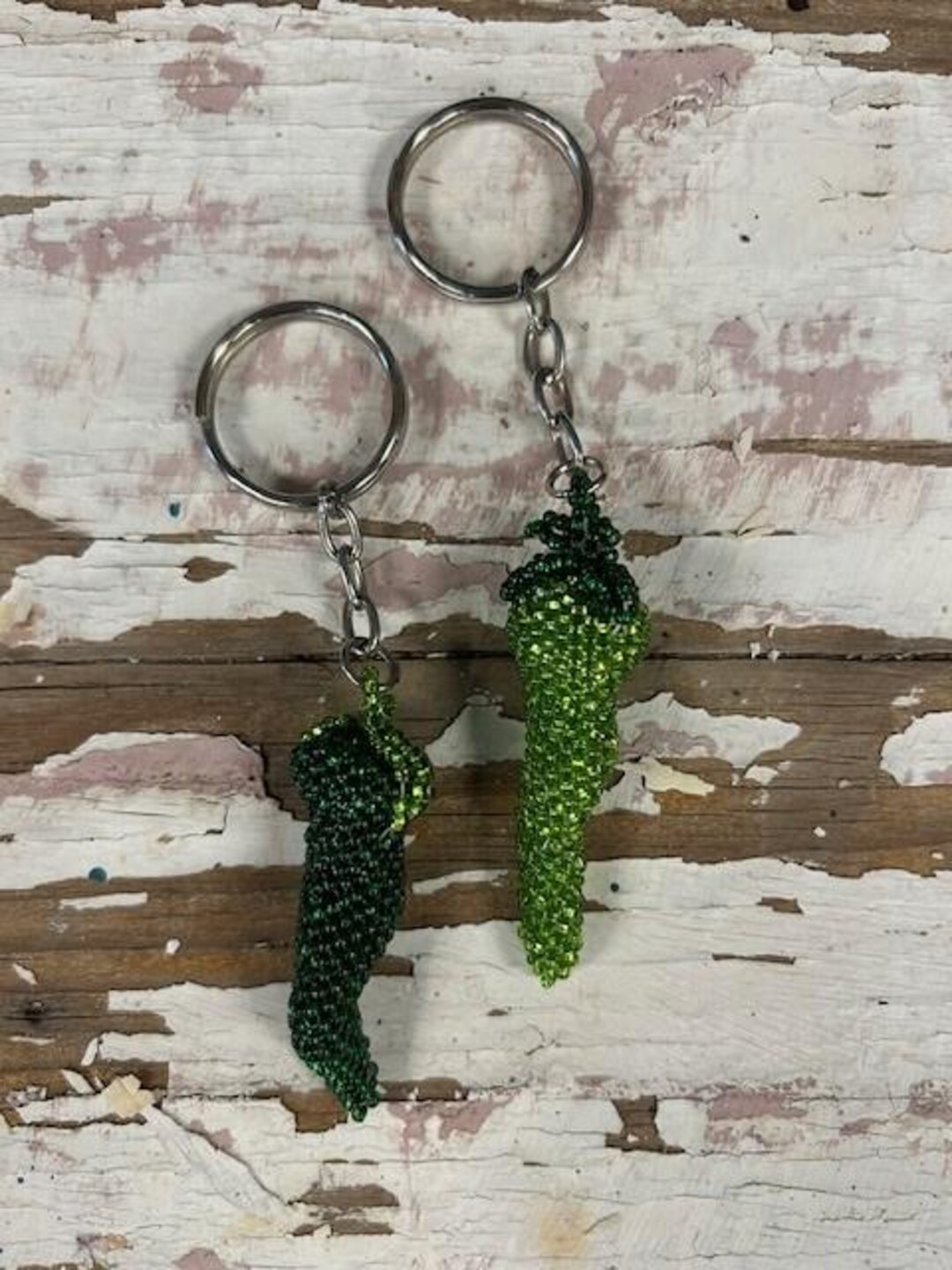 Hand-beaded Key Ring Key Chain With Green Chile Pepper - Etsy