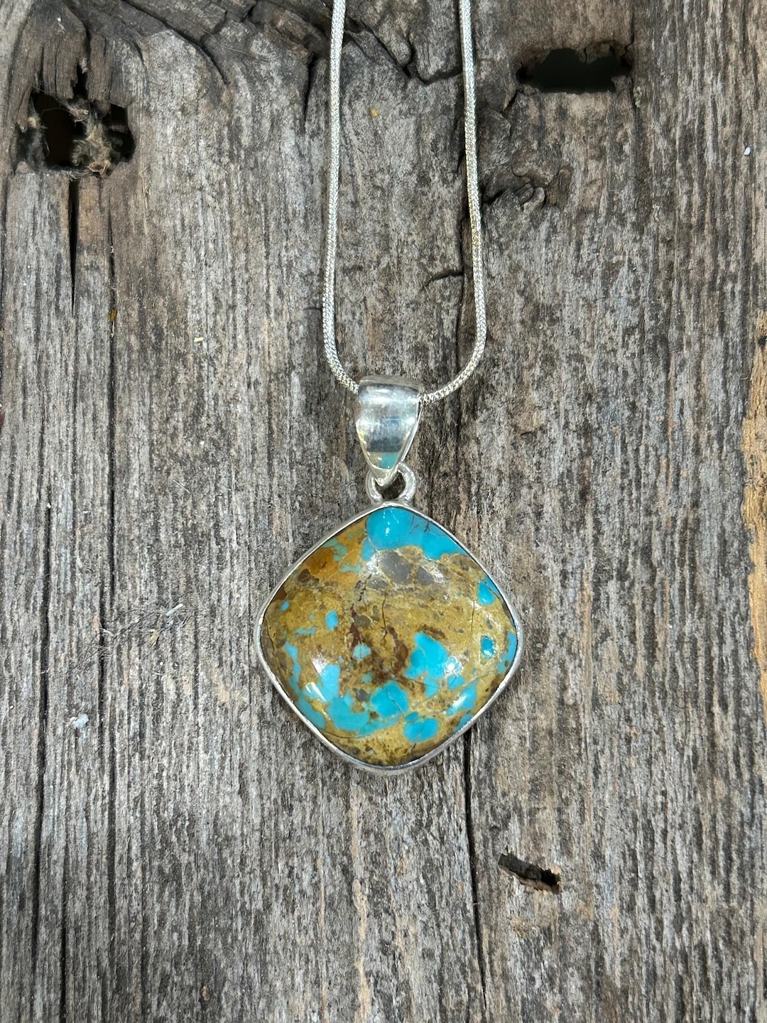 Sterling Silver and Boulder Ribbon Turquoise Pendant 29620 - Etsy