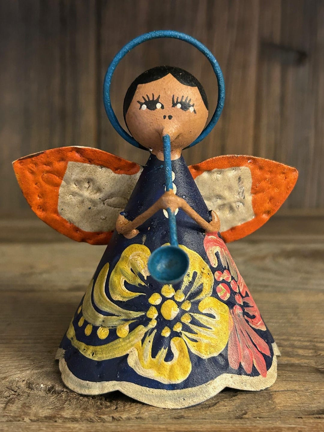 Hand-painted Vintage Folk Art Tin Angel With Wide Wings 31383 - Etsy