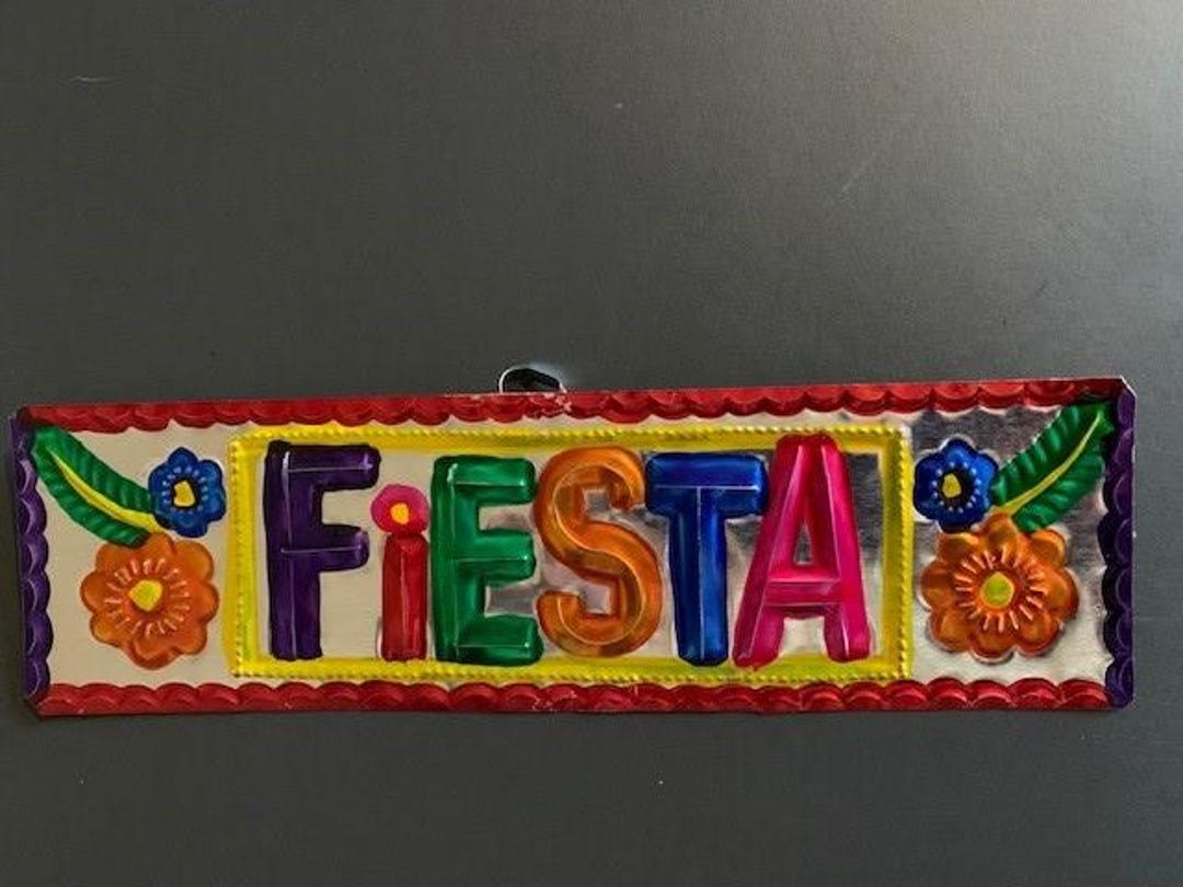 Hand-crafted Tin Folk Art “fiesta” Sign – 25785 - Etsy