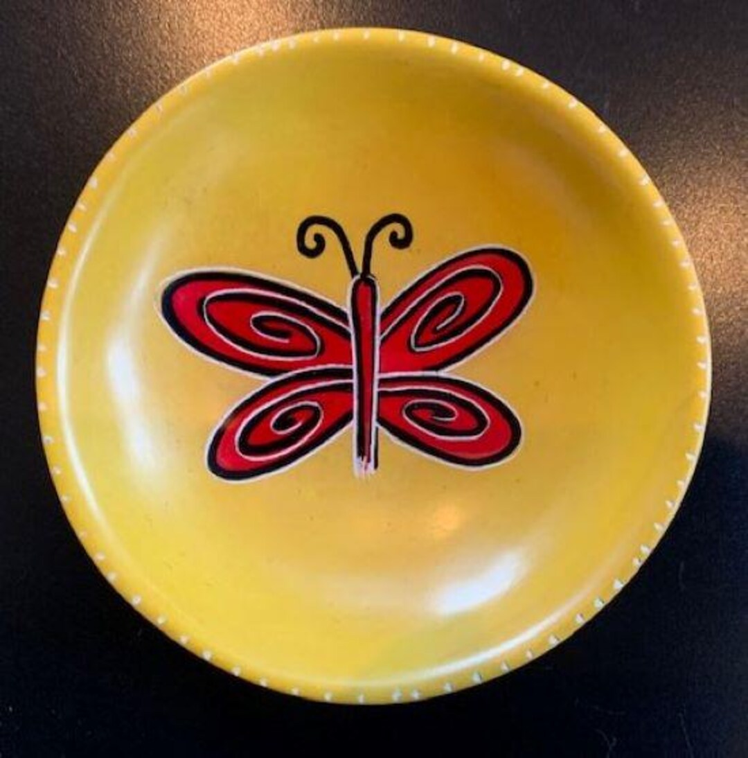 Hand-carved Yellow Kenyan Soapstone Bowl With Butterfly 27830 - Etsy
