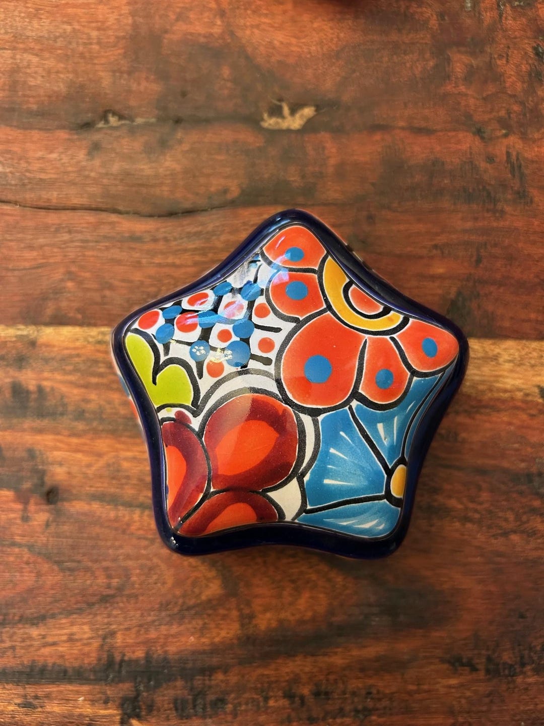 Hand-painted Talavera Star-shaped Lidded Box With Blue Rim 31593 - Etsy