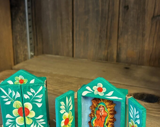 Mini Wooden Nicho Box Nativity Altar With Our Lady of Guadalupe Green ...