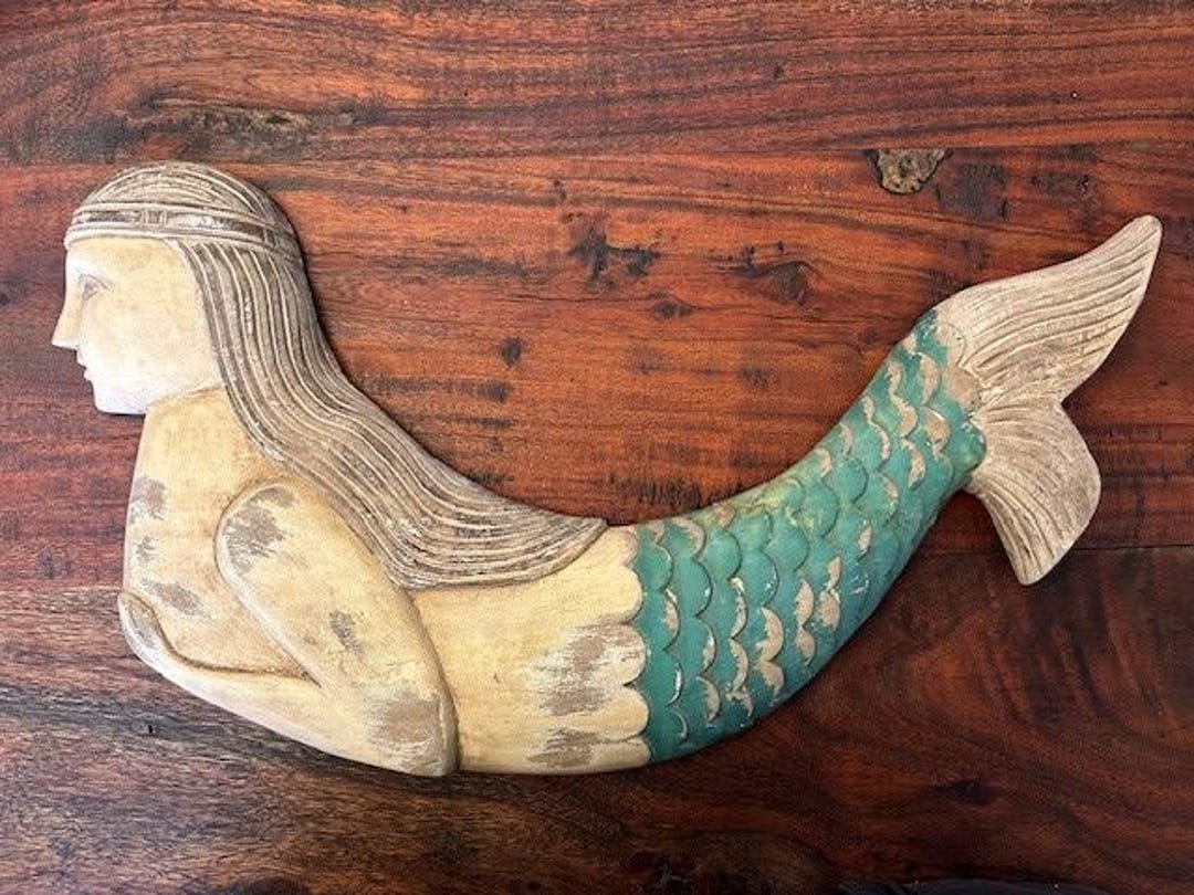 Vintage Hand-carved Wooden Mermaid With Exceptional Detailing 30028 - Etsy