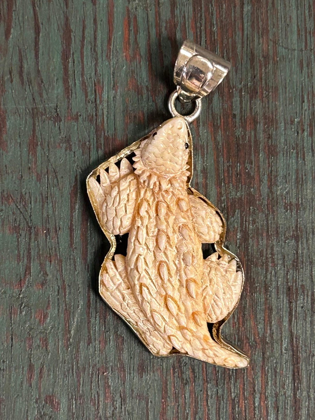 Elaborately Carved Bone Horny Toad Pendant in Sterling Silver 29859 - Etsy