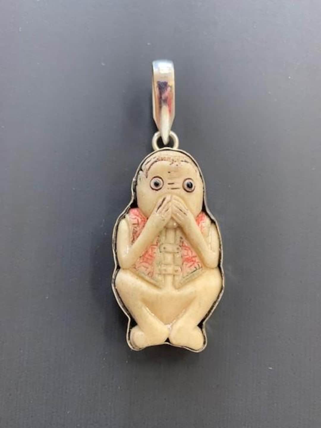 Hand-carved Bone and Sterling Silver Pendant of a Monkey 27263 - Etsy