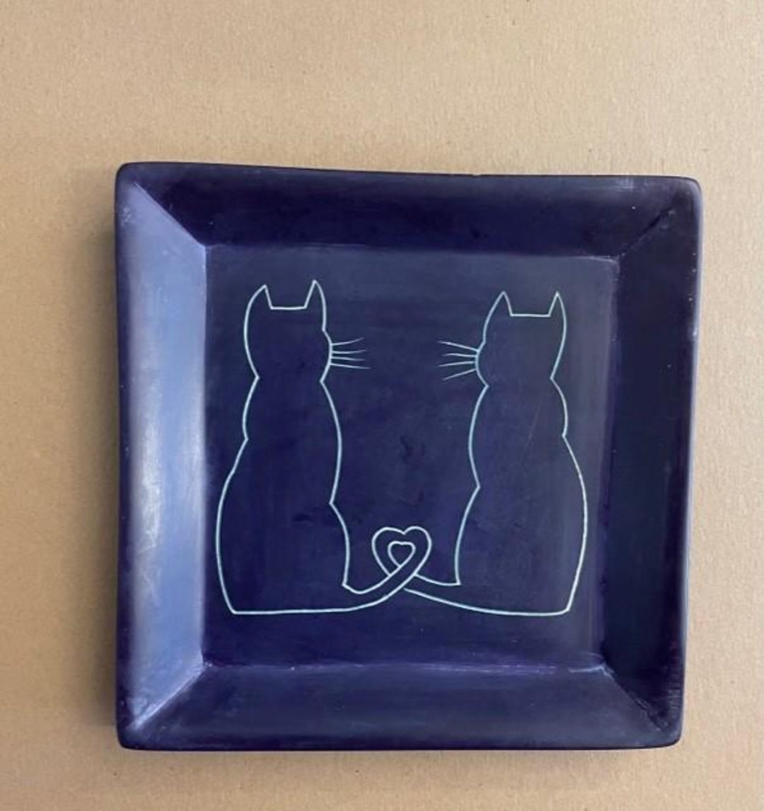 Hand-carved Blue Kenyan Soapstone Dish With Cats in Love 27829 - Etsy
