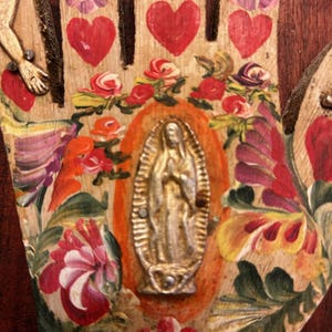 Hand-crafted Folk Art Hand of God/fatima With Flowers and Milagros ...