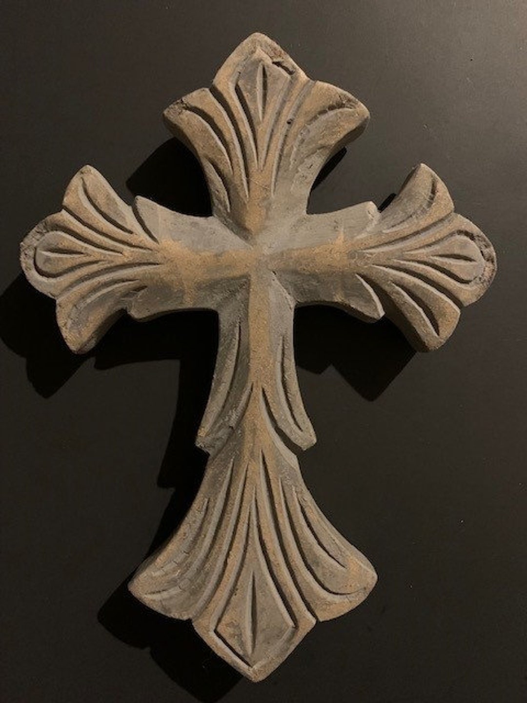 Carved Wooden Cross in Gray Paint-wash Finish 26770 - Etsy