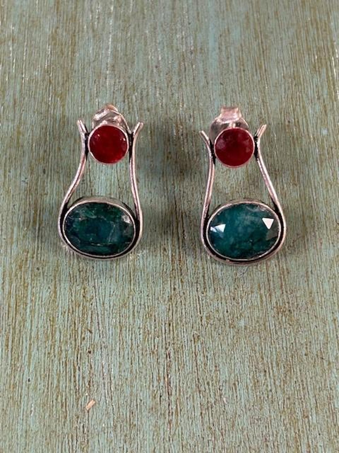 Emerald and Cherry Ruby Post Earrings 29005 - Etsy