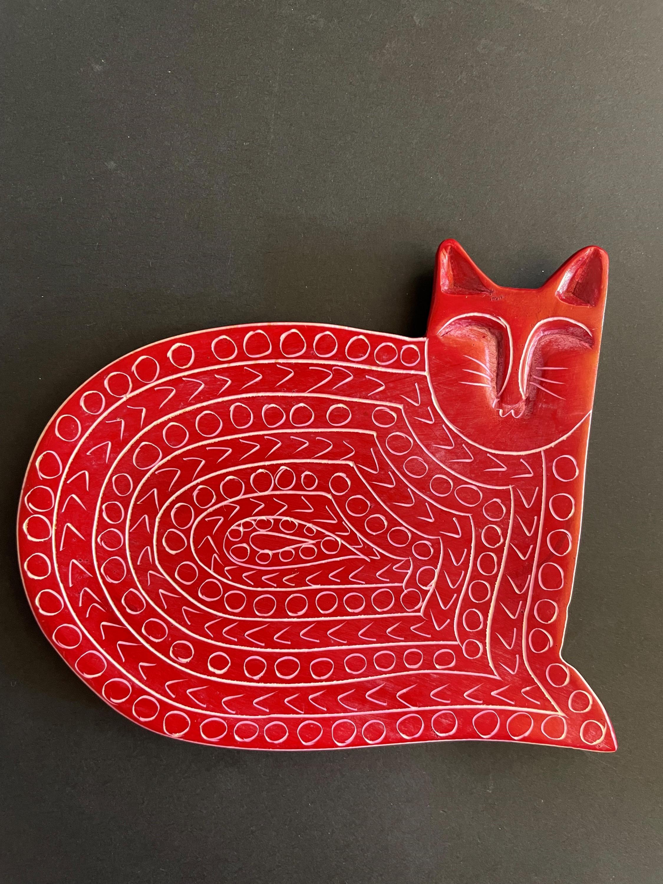 Hand-carved Red Kenyan Soapstone Dish in Cat Shape 27827 - Etsy