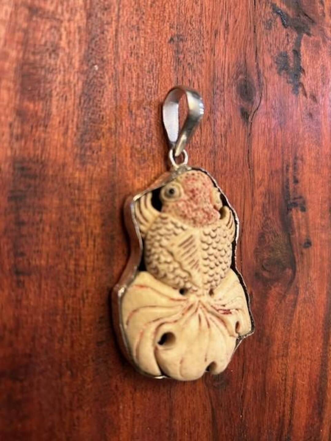 Vintage XXL Hand-carved Bone and Sterling Silver Pendant of a Good Luck ...