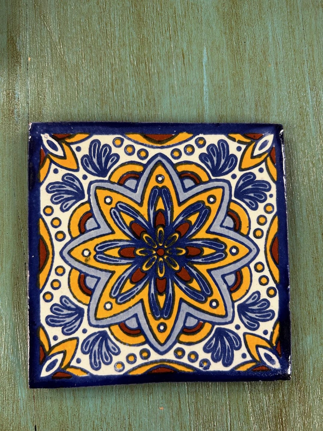 Colorful 4inch Square Ceramic Tile, Glazed, in Cobalt and Yellow 29512 ...