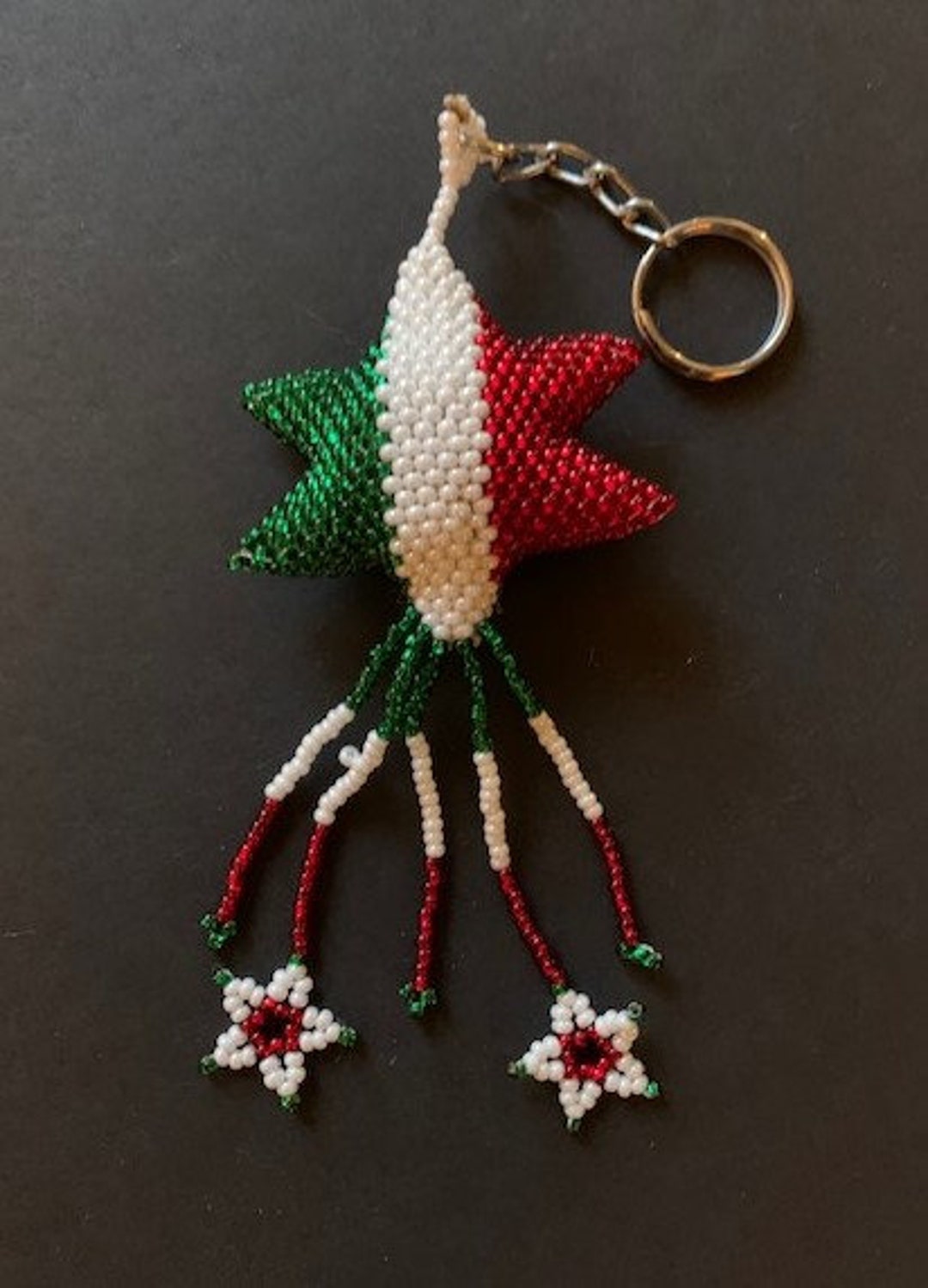 Hand-beaded Star Keyring Zipper Pull or Ornament in Mexican Flag Colors ...