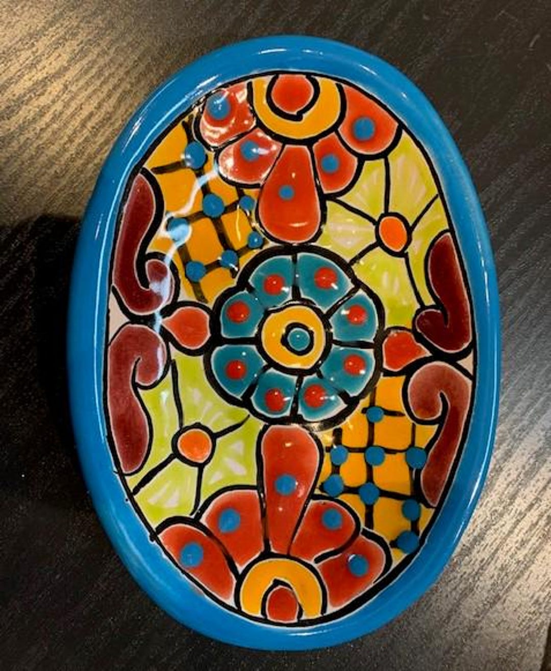 Authentic Hand-painted Talavera Soap Dish – Turquoise Rim 29162 - Etsy
