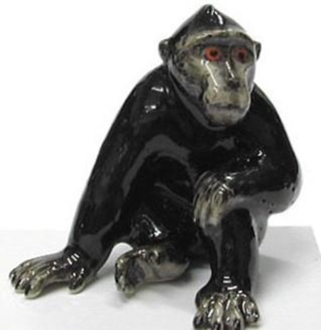 Miniature Hand-painted Porcelain Crested Macaque for Dollhouse, Diorama ...
