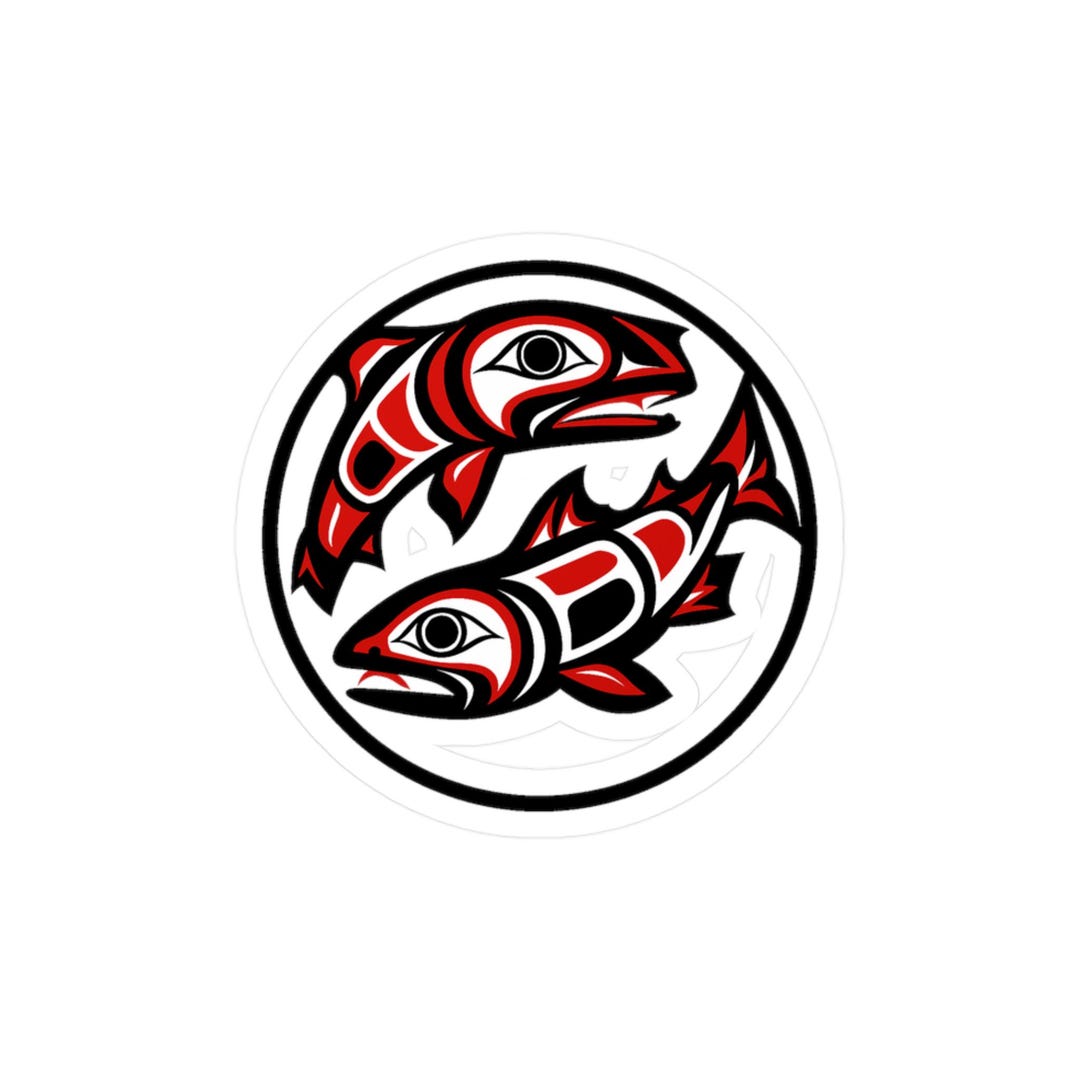Elegant Pacific Northwest Haida-inspired Double Salmon Vinyl Decal - Etsy
