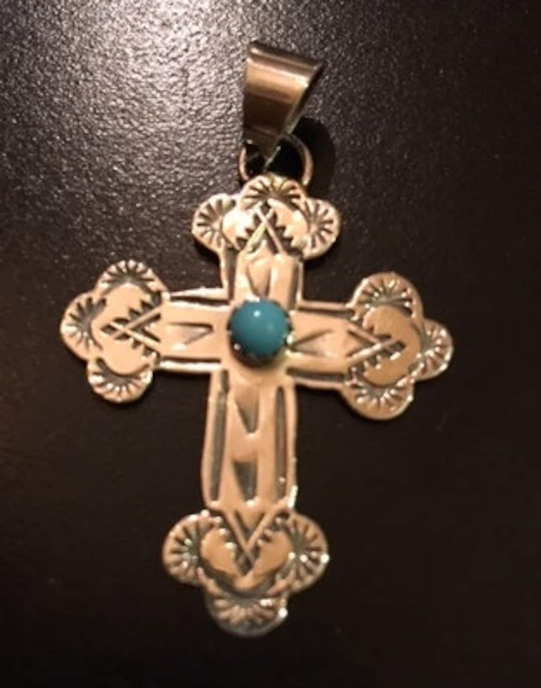 Navajo Sterling Cross Pendant With Turquoise Cabochon - Etsy
