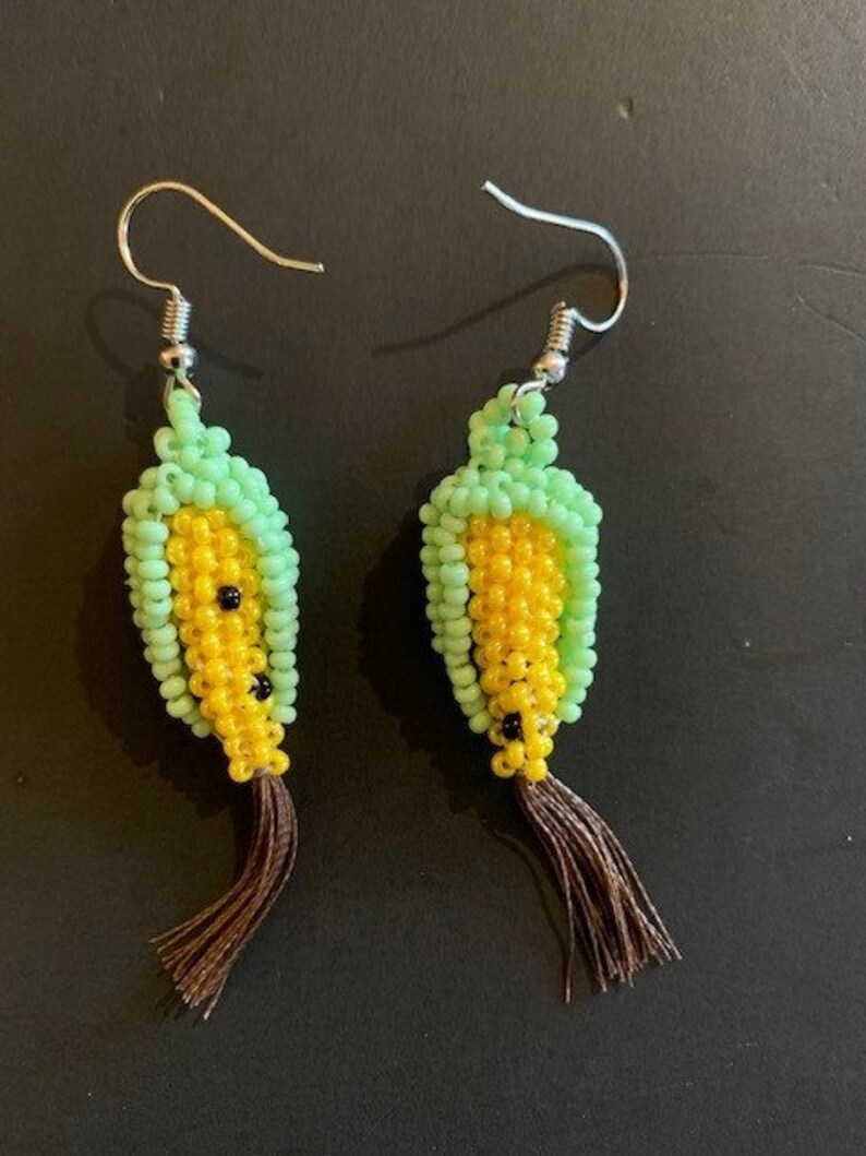 Hand-beaded Earrings in Corn Design 26763 - Etsy