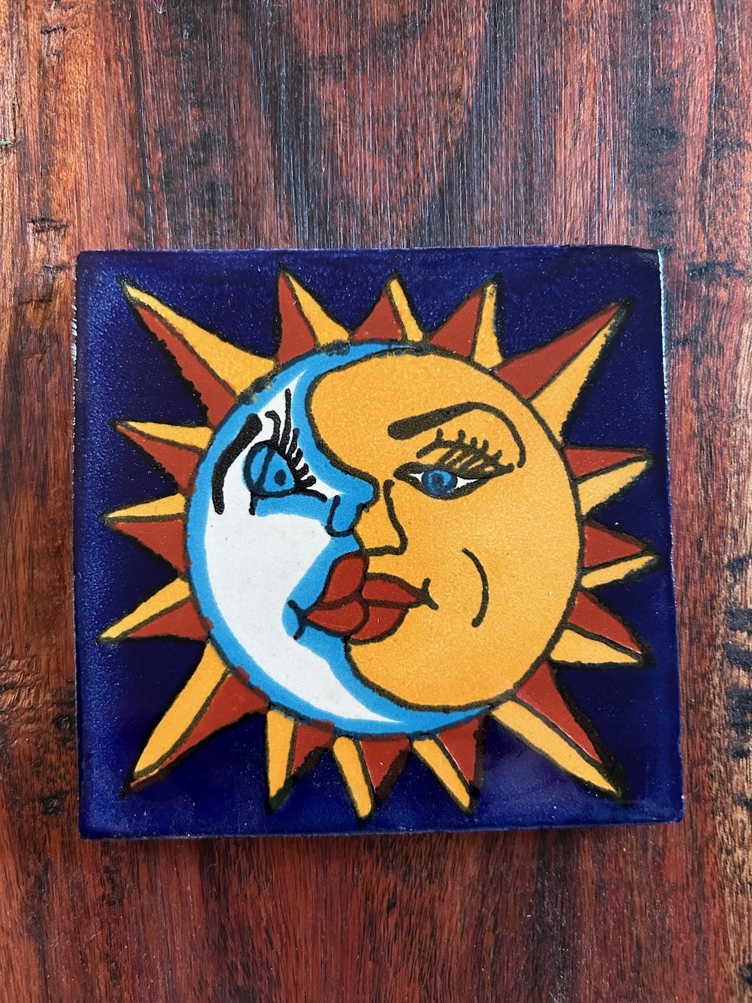 Decorative 4” Square Tile of Sun and Moon 28799 - Etsy