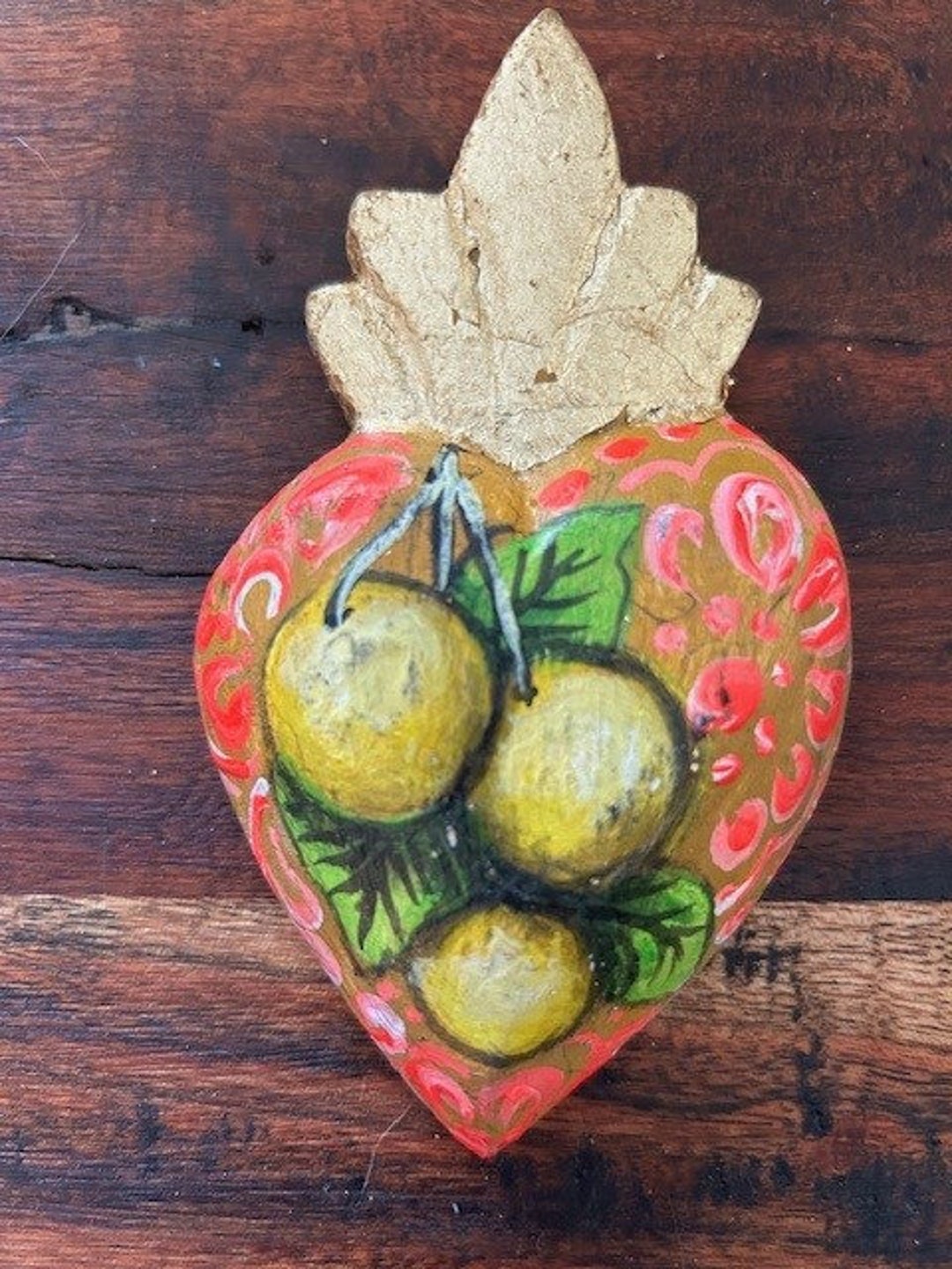 Carved Wood Flaming Heart With Cherries 28470 - Etsy