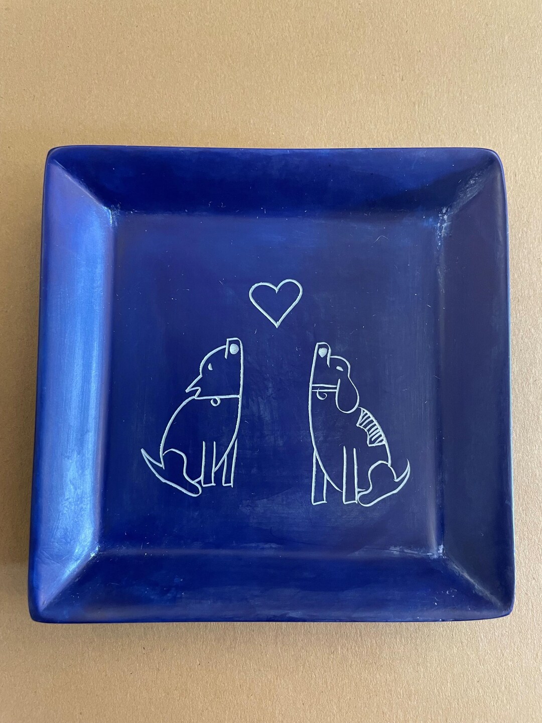 Hand-carved Blue Kenyan Soapstone Dish With Dogs in Love 27824 - Etsy