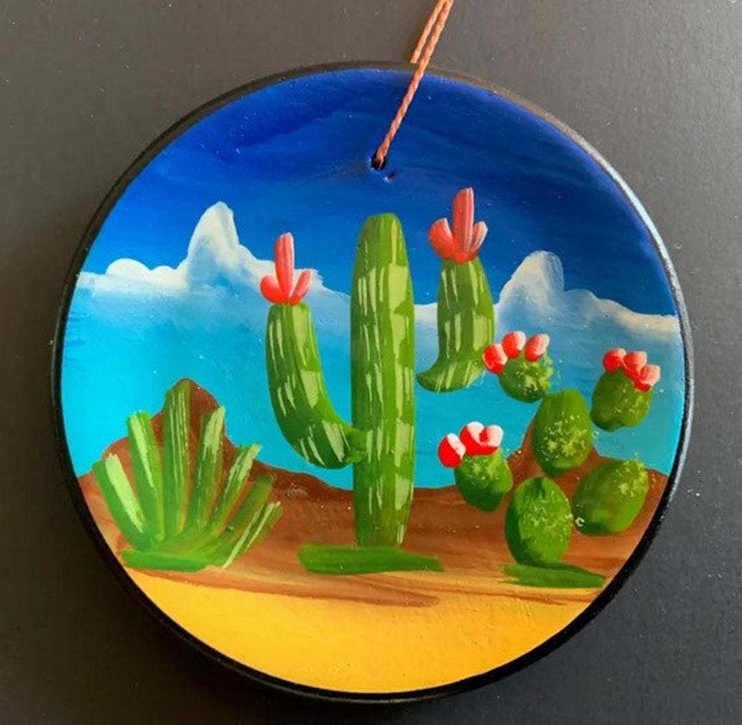 Hand-painted Ceramic Southwestern Saguaro Cactus Plate Ornament - Etsy