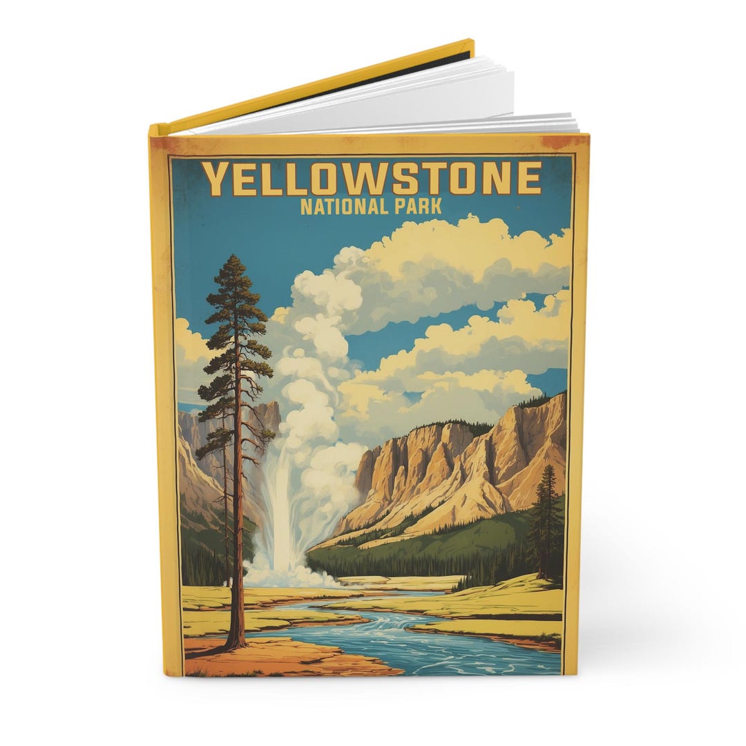 Vintage Yellowstone National Park Artwork on Hardcover Journal ...
