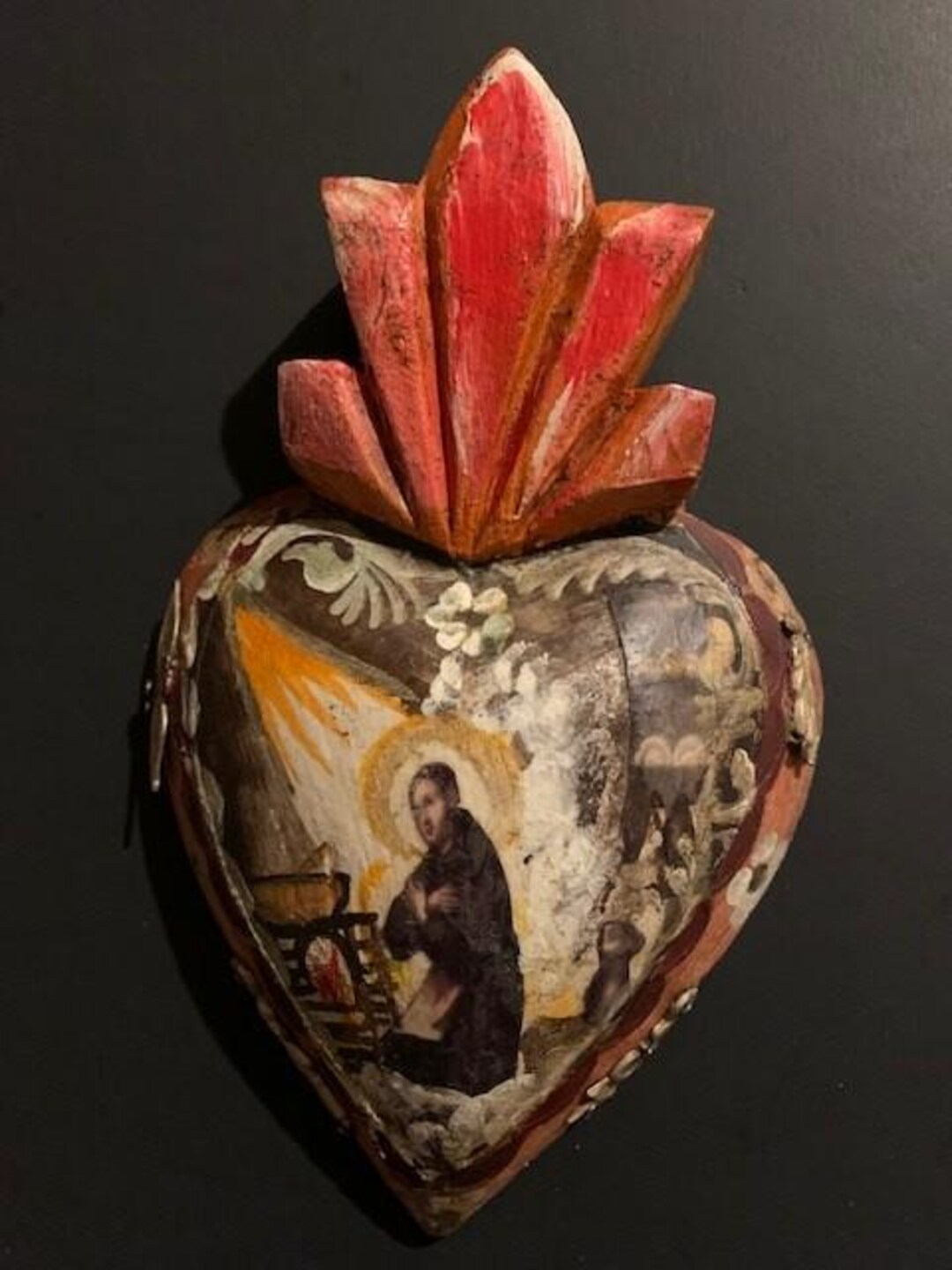 Carved Wood Heart With San Pasqual, Patron Saint of Cooks/kitchen Art ...
