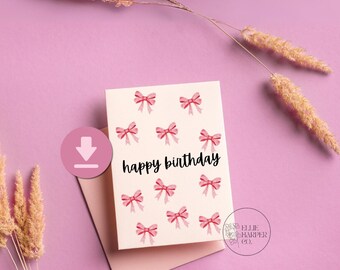 Printable Bow Birthday Card, Beautiful Bow Birthday Card, Beautiful ...
