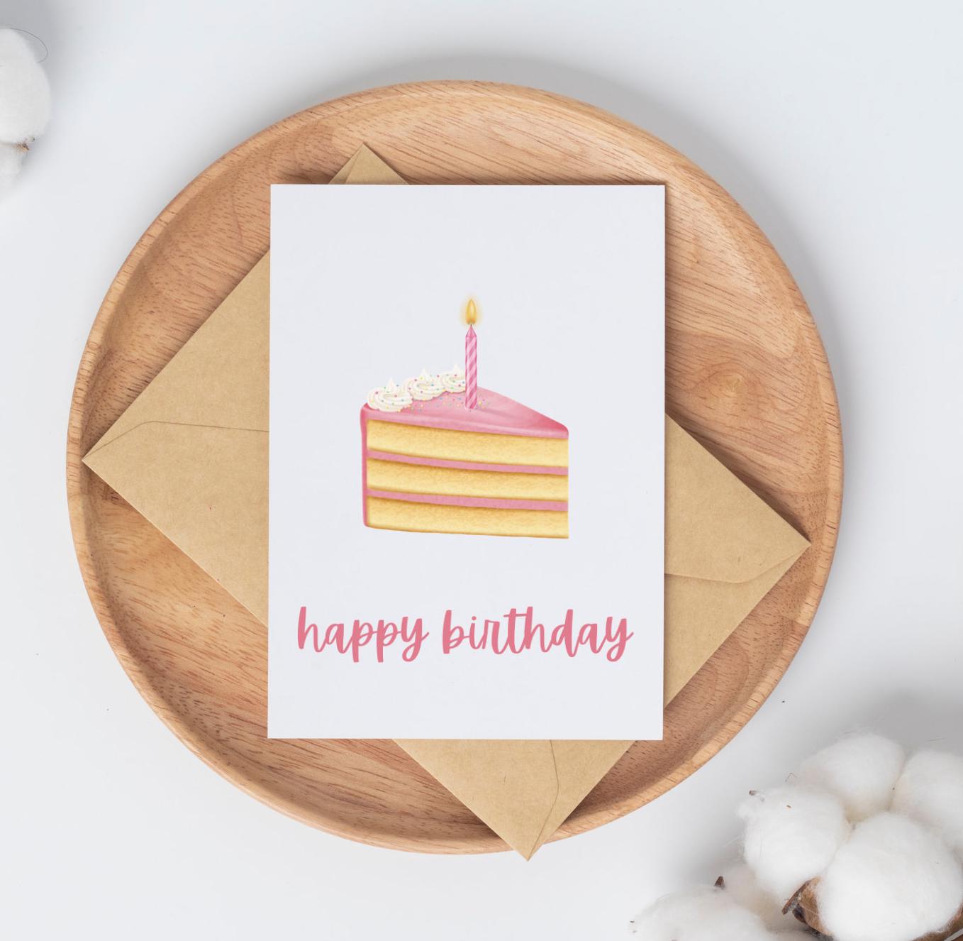 Happy Birthday Card Digital Download Instant Download Card Pink Cake ...