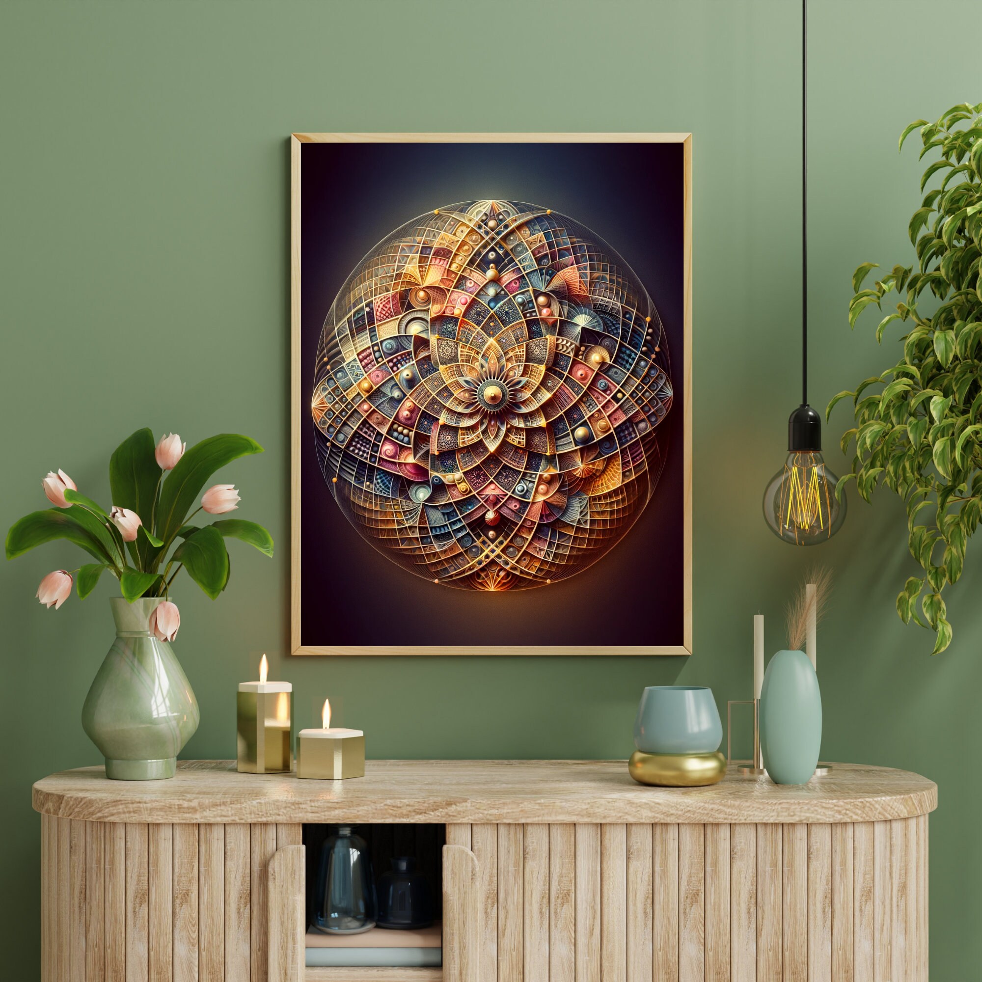 Sacred Geometry Digital Art Print Vibrant Spiritual Mandala for Meditation and Energy Alignment ...