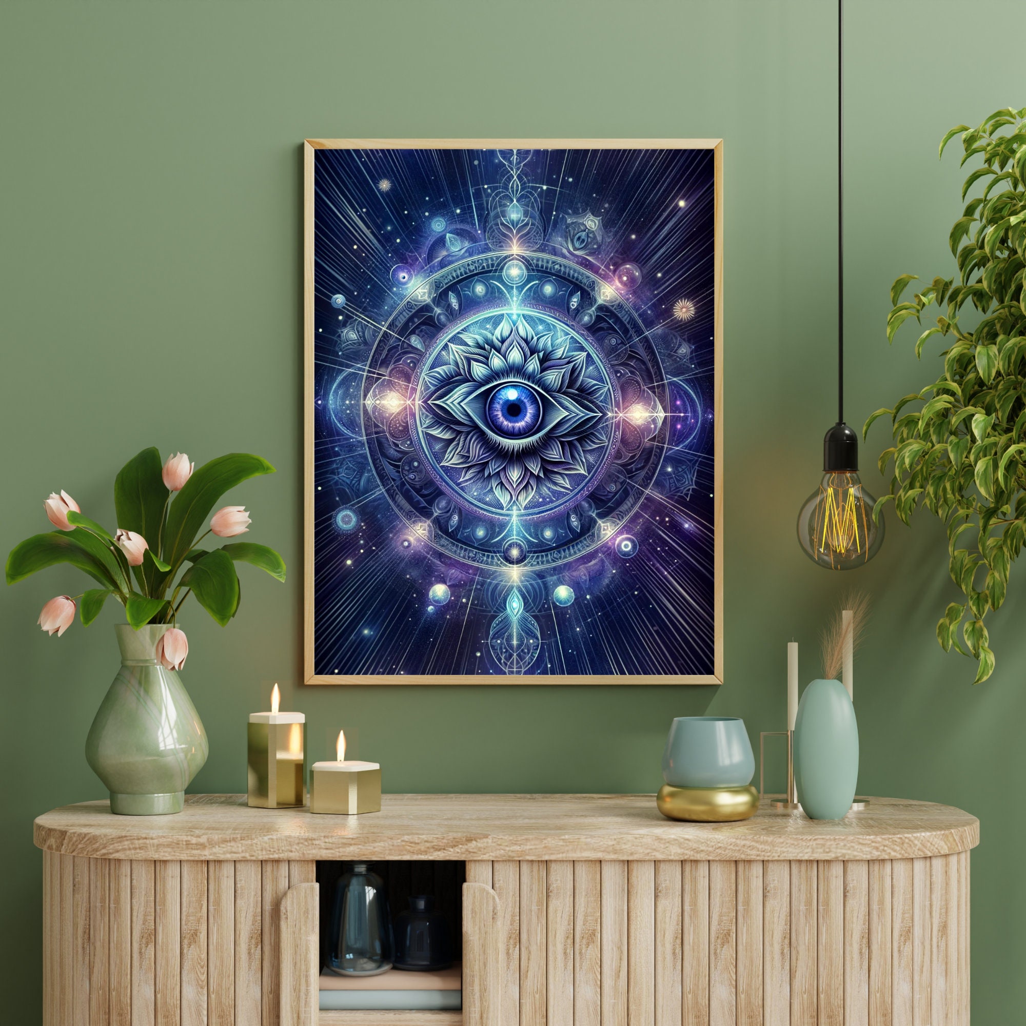 Third Eye Chakra Visionary Digital Art Print, Indigo Lotus Meditation ...