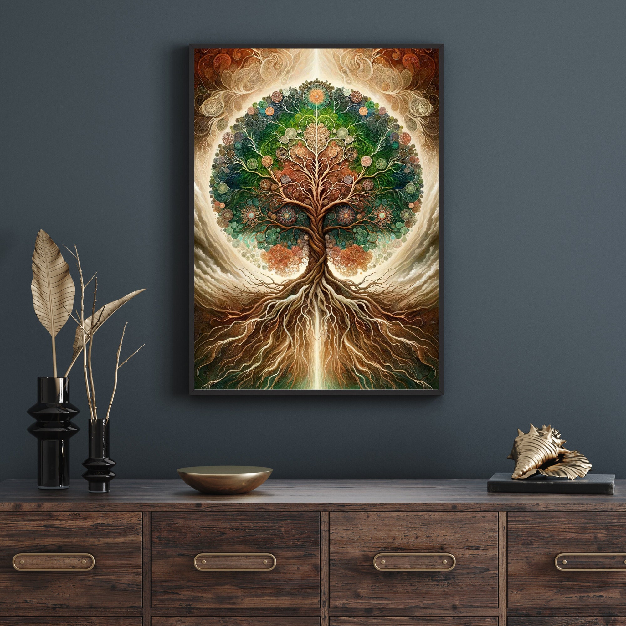 Tree of Life Essence Illuminated Digital Art, Spiritual Nature Mandala ...