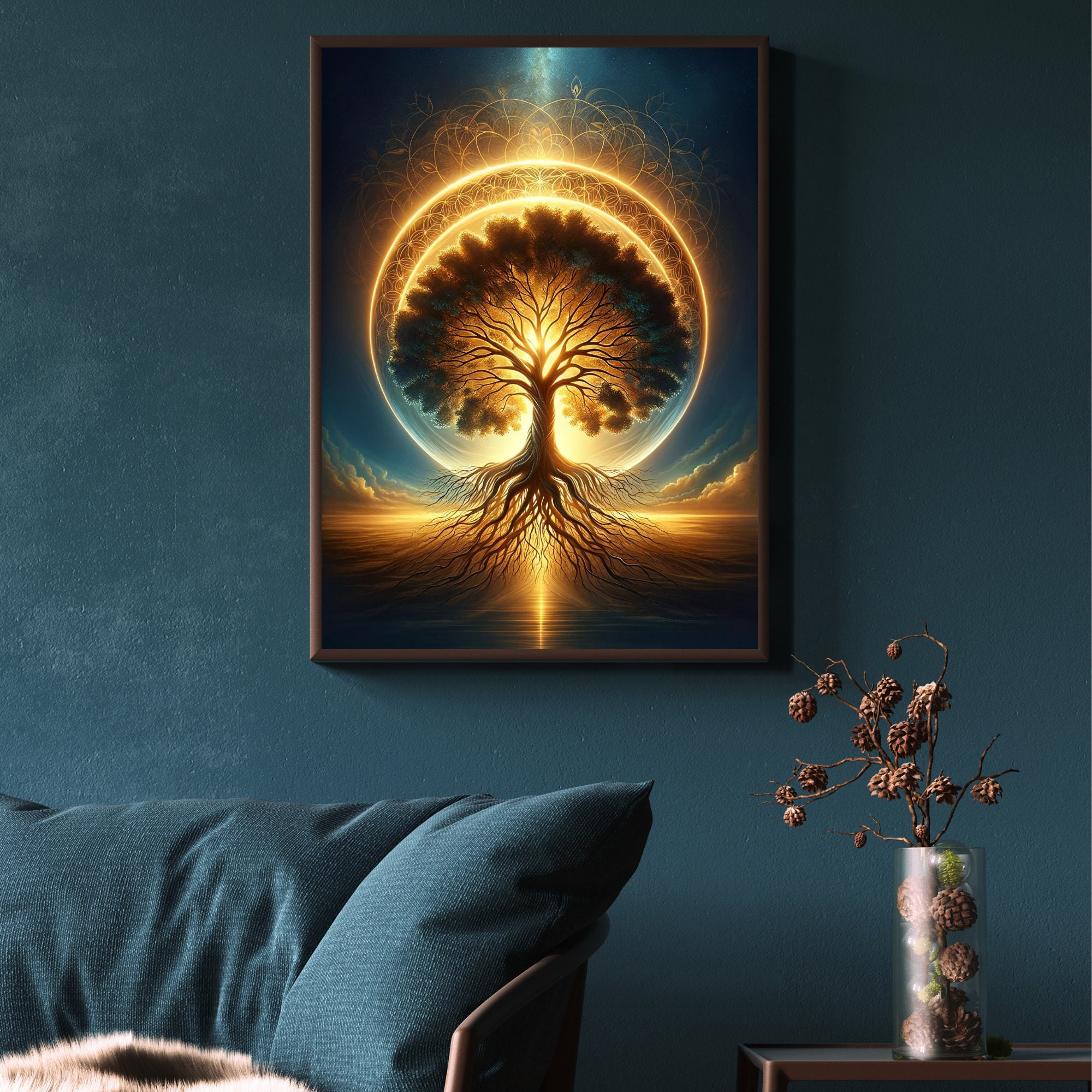 Solar Eclipse Tree of Life Digital Art: Celestial Glow, Sacred Geometry ...