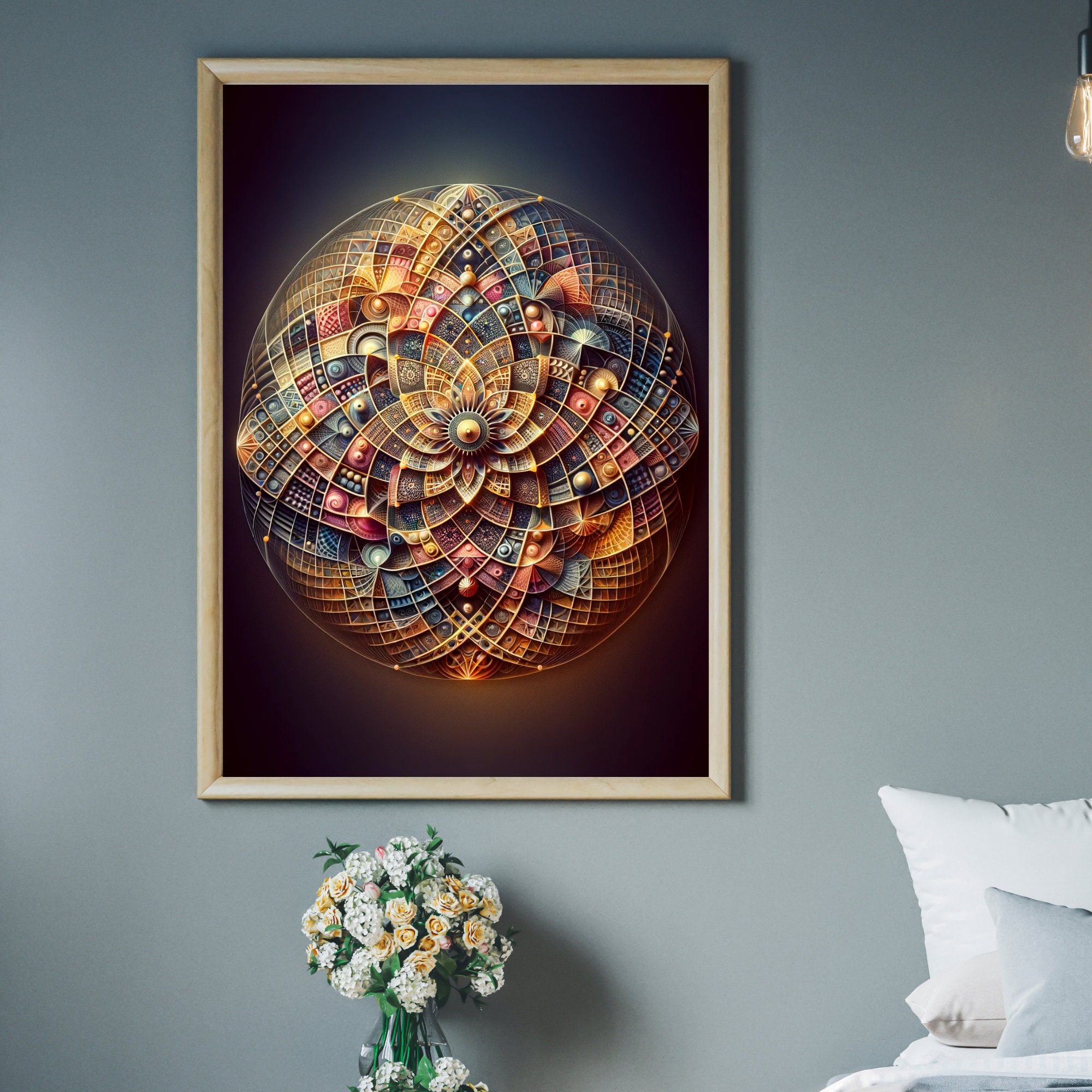 Sacred Geometry Digital Art Print Vibrant Spiritual Mandala for Meditation and Energy Alignment ...