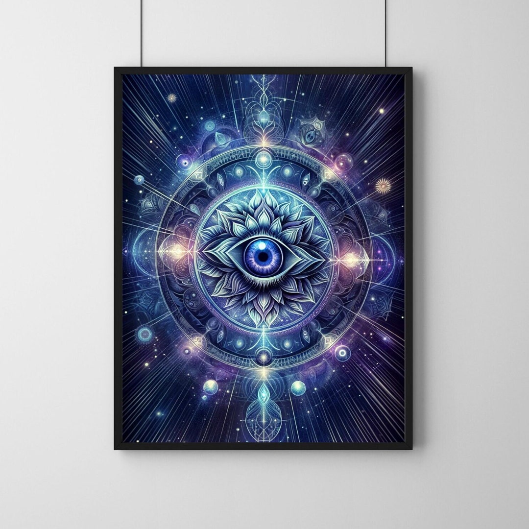 Third Eye Chakra Visionary Digital Art Print, Indigo Lotus Meditation ...
