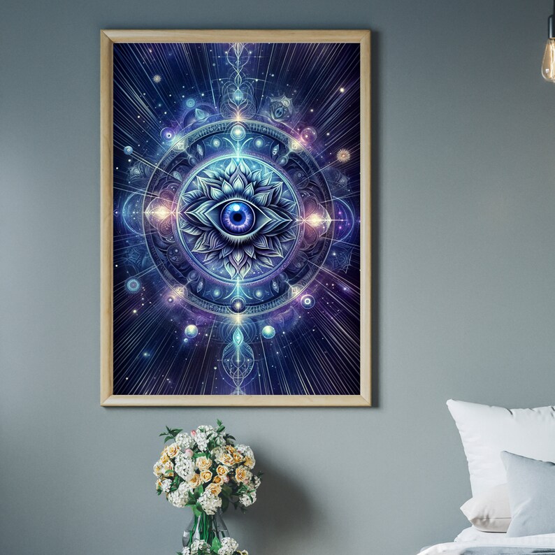 Third Eye Chakra Visionary Digital Art Print, Indigo Lotus Meditation ...