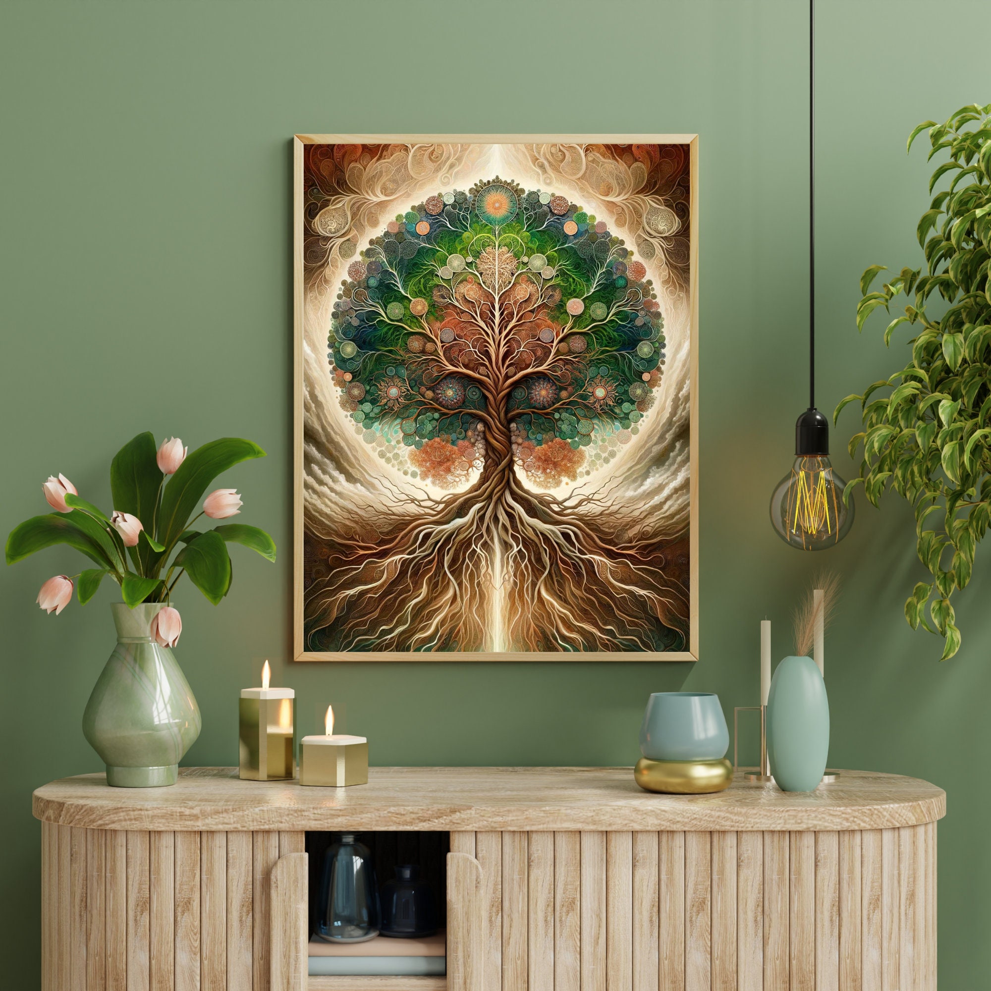 Tree of Life Essence Illuminated Digital Art, Spiritual Nature Mandala ...