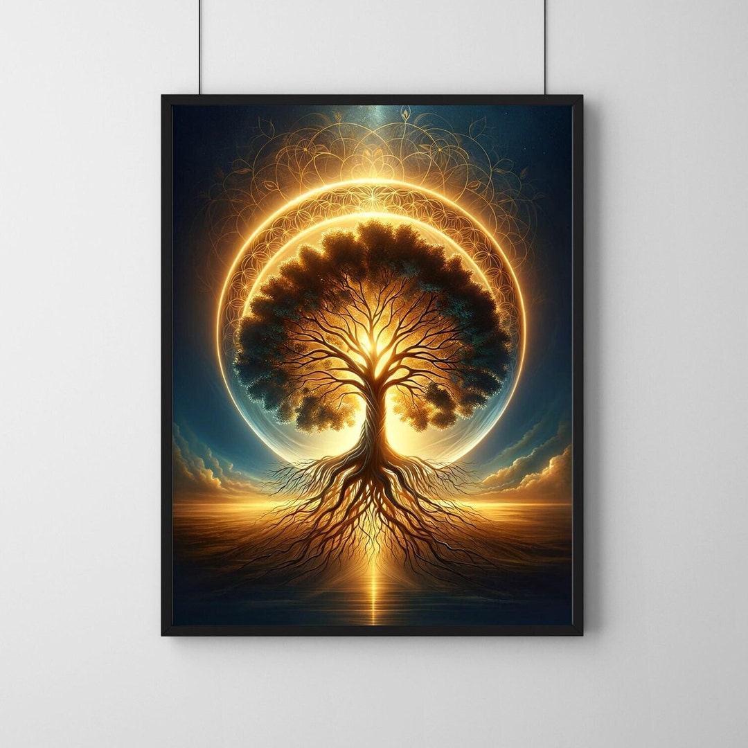 Solar Eclipse Tree of Life Digital Art: Celestial Glow, Sacred Geometry ...