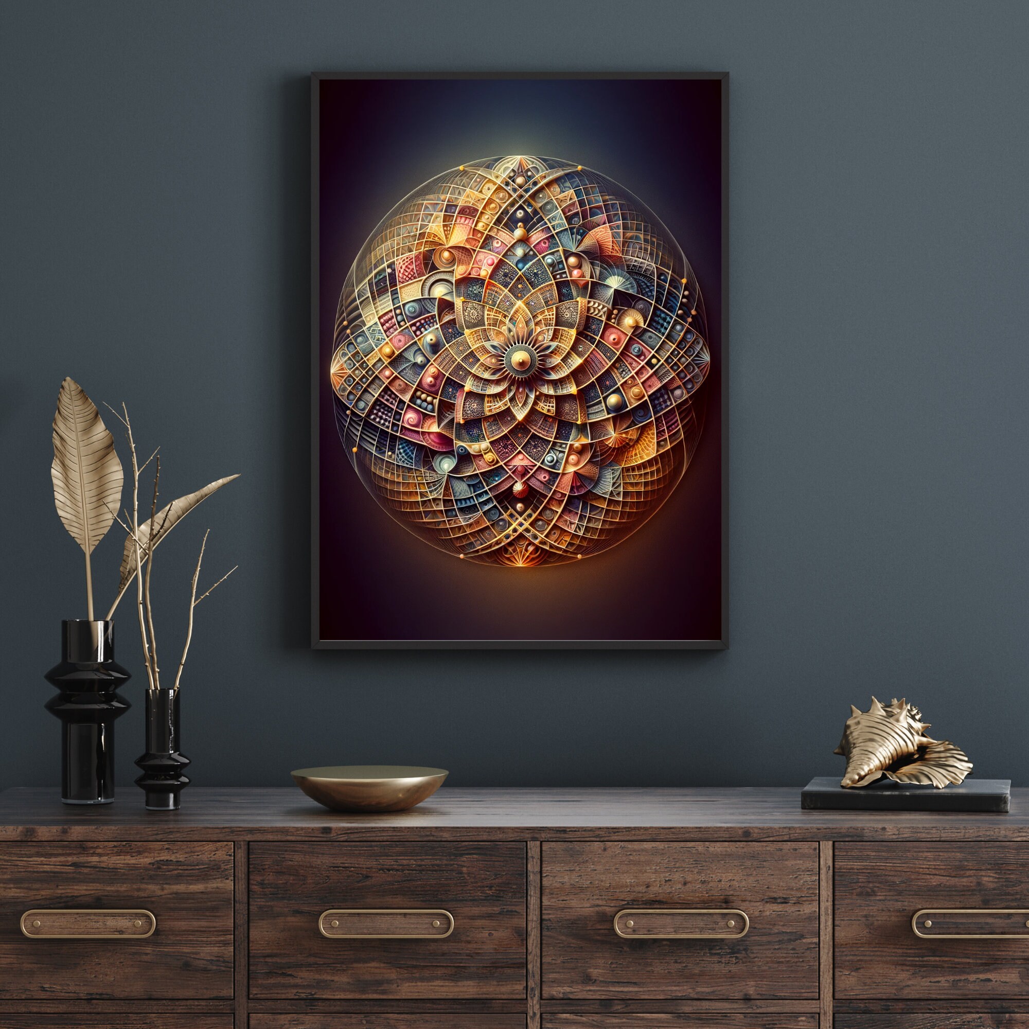 Sacred Geometry Digital Art Print Vibrant Spiritual Mandala for Meditation and Energy Alignment ...