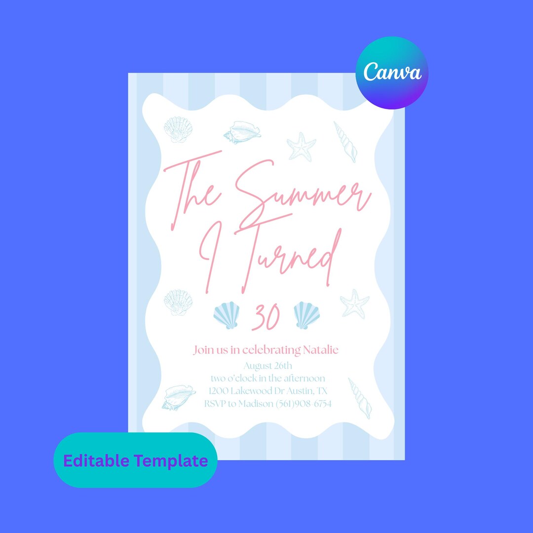 The Summer I Turned Pretty Birthday Invitation: Beach Party, Editable ...