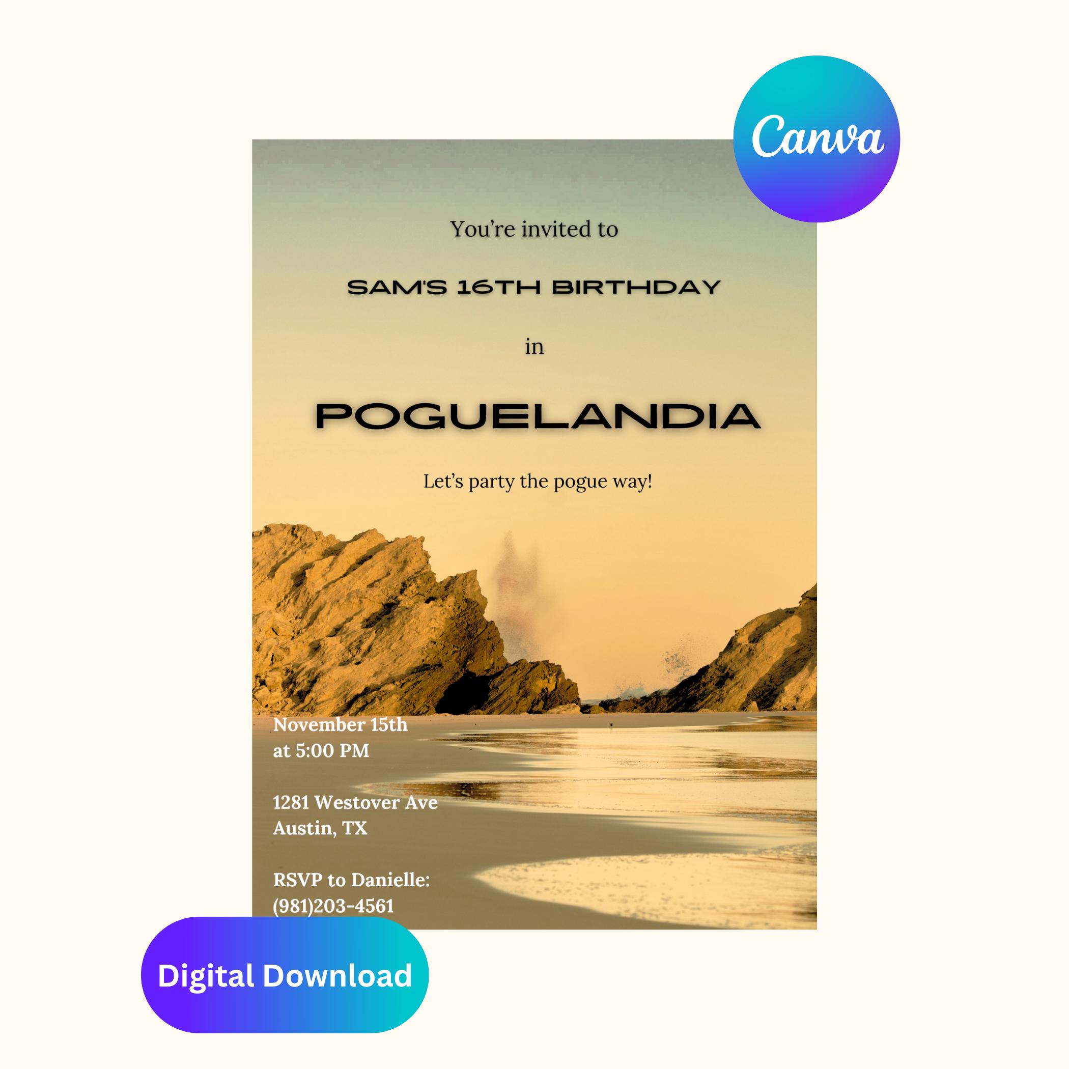 Outer Banks Birthday Invitation, Poguelandia Birthday Invitation, Pogue ...