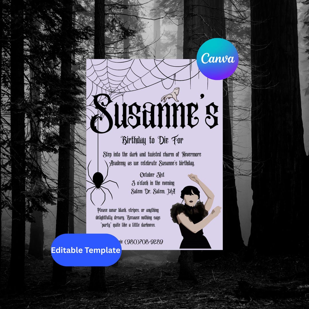 Wednesday Addams Birthday Invitation: Nevermore Academy Gothic Party ...