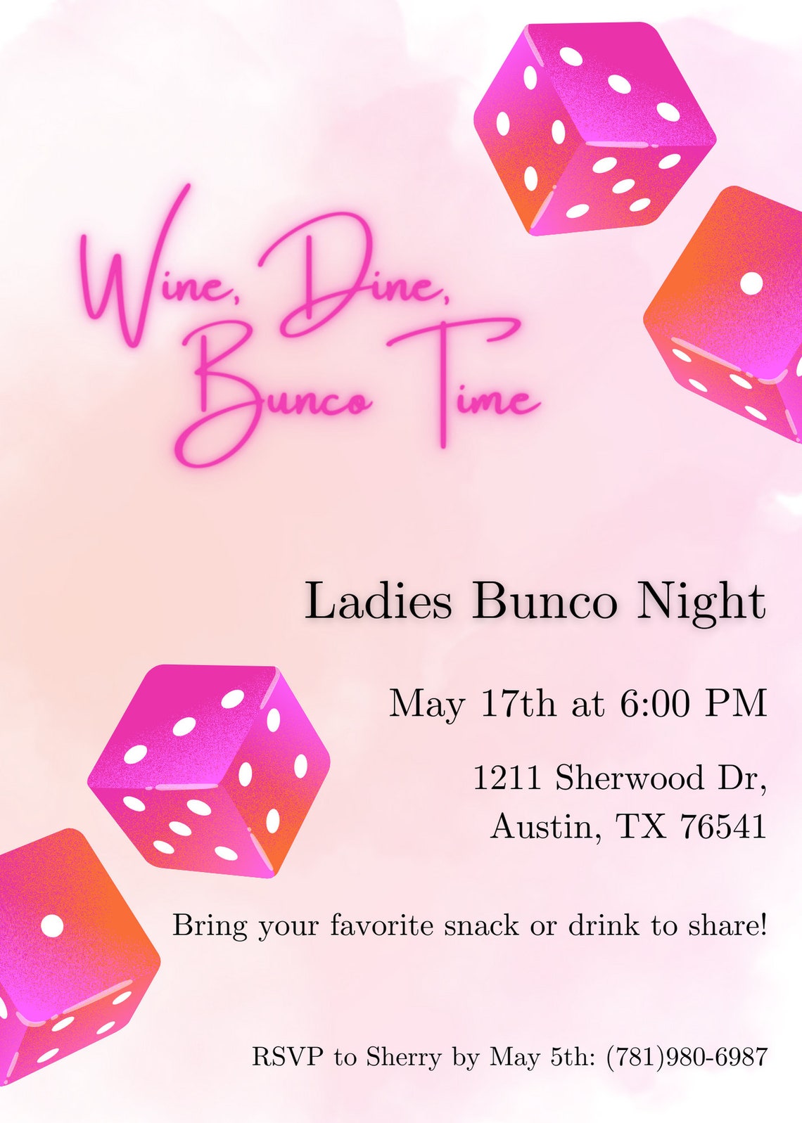 Bunco Invitation, Ladies Bunco Night, Game Night Invitation, Bunco ...