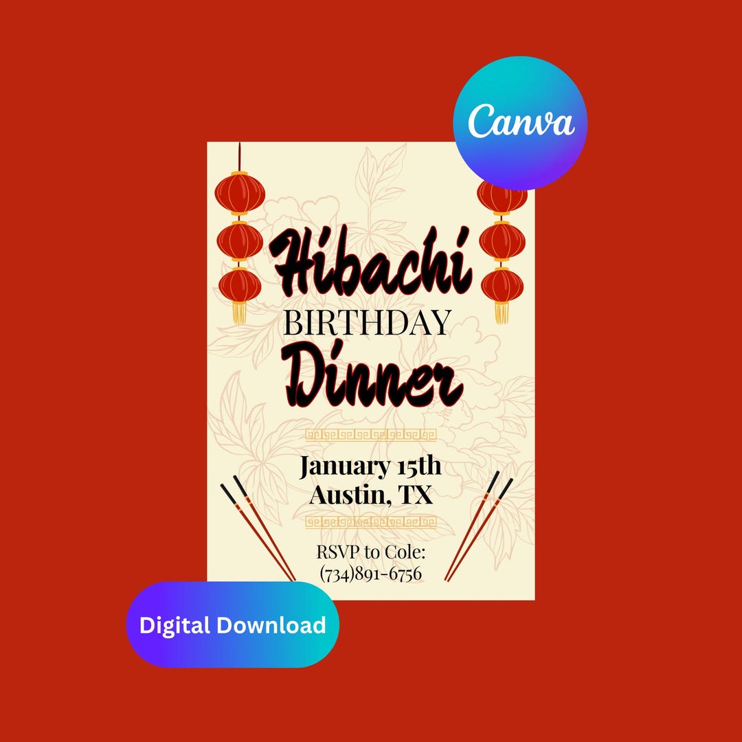 Hibachi Party Invitation Hibachi Dinner Party Invitation Hibachi Birthday Customizable Digital ...